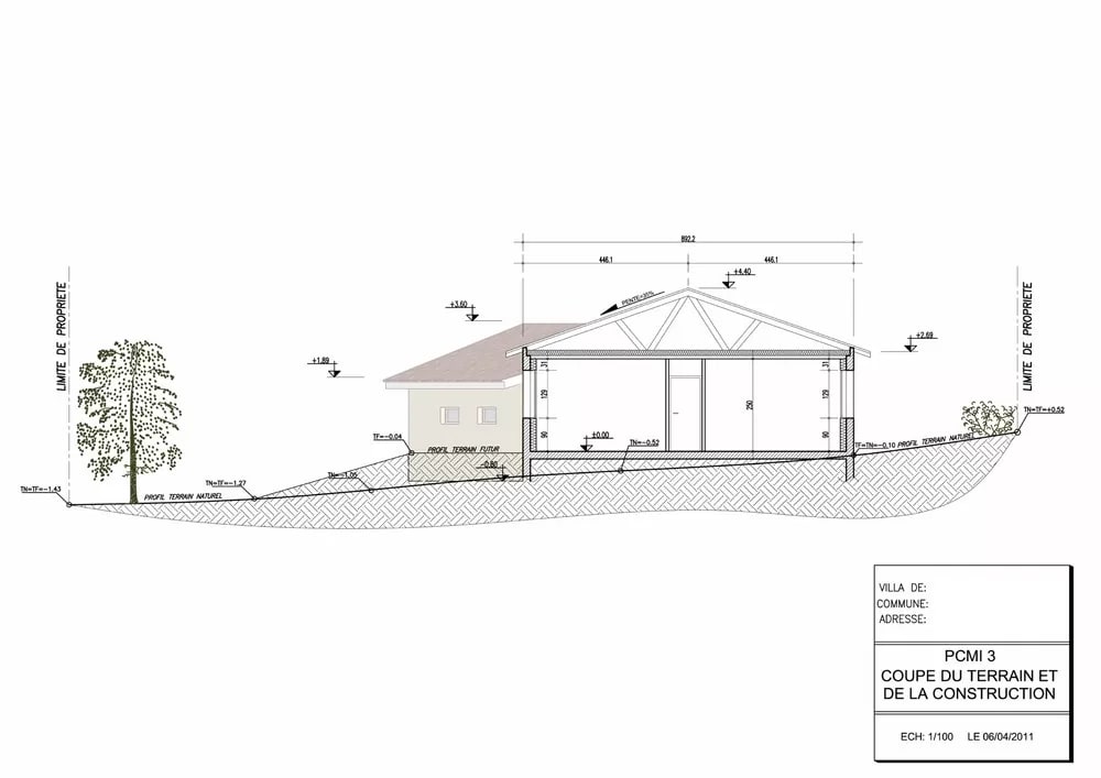 Plan en coupe du terrain et de la construction PCMI 3